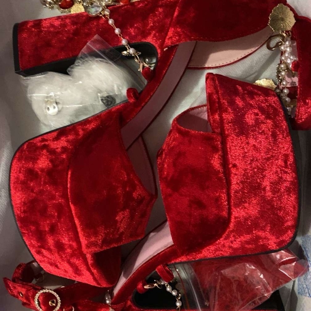 Dolls Kill Red Velvet Platform Heels - Gem